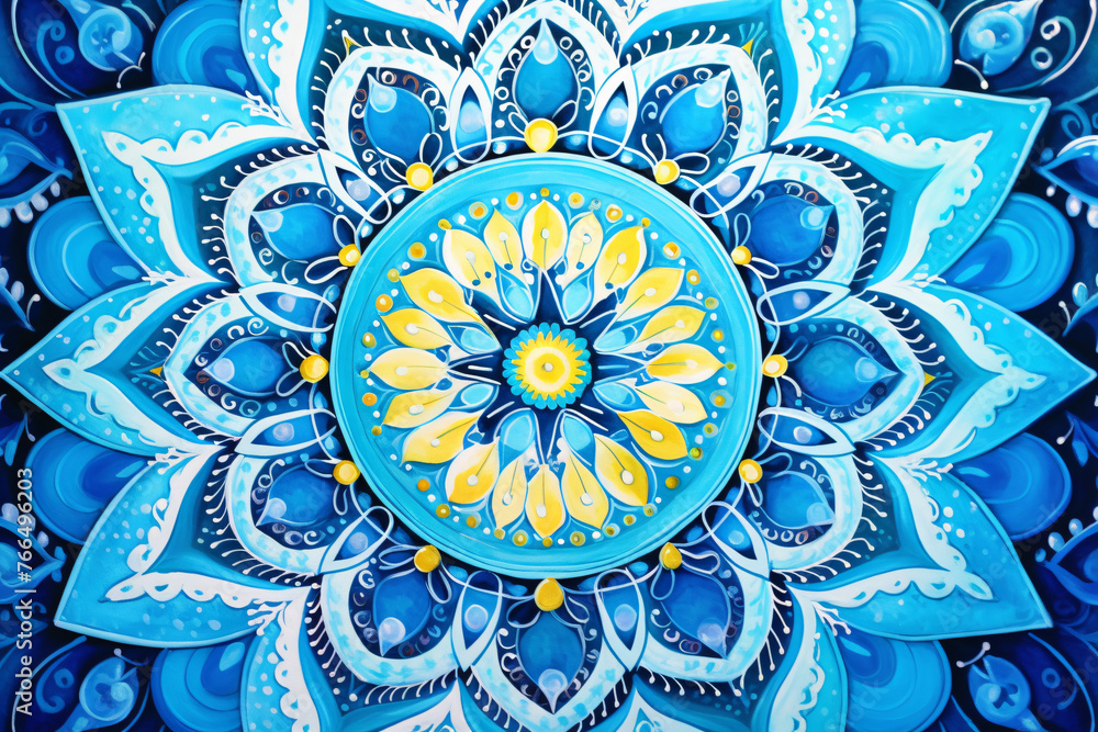 Tranquil mandala art in cool blue tones for mindfulness, concentration ...
