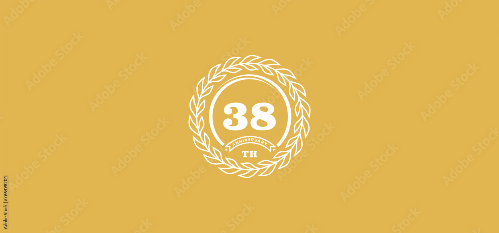 38st anniversary logo with ring and frame, white color and gold ...