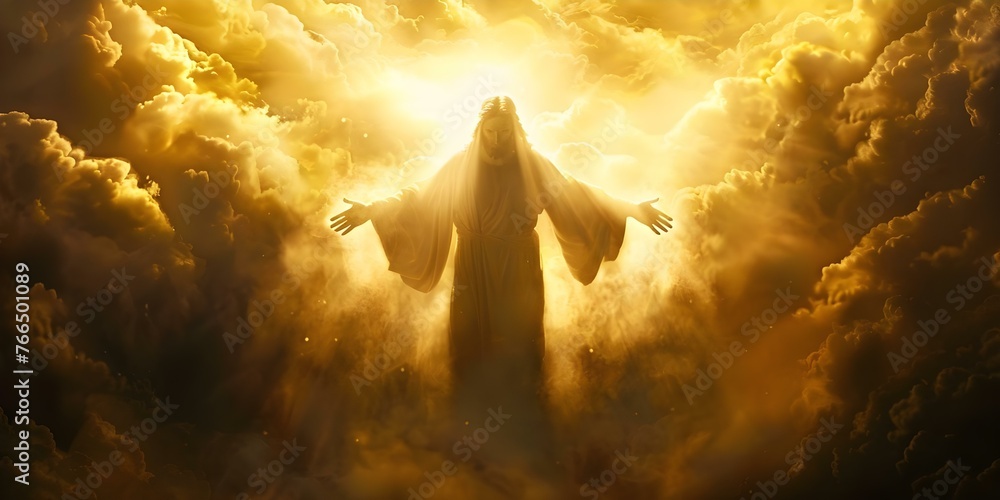 Jesus Christ rising from the dead in a radiant and triumphant moment ...