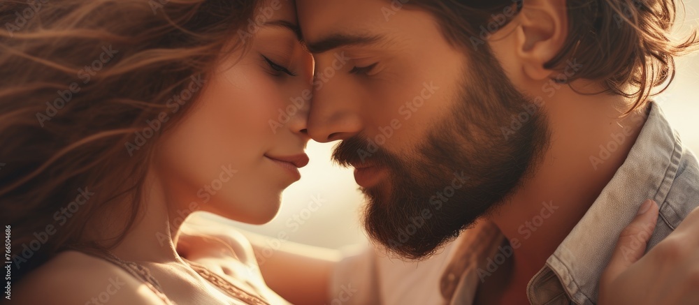 The man gently presses his lips to the womans forehead, sharing a ...