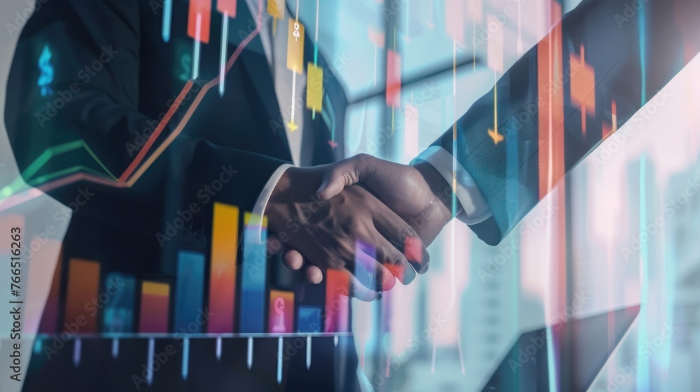 two business man investor handshake with graph chart stock market ...