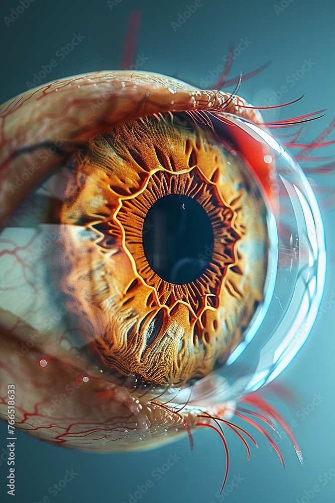 Depict the spherical shape and internal structures of the eyeball using ...