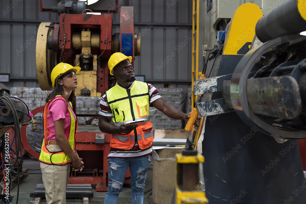 Manufacturing industrial concept. Male and female engineer workers ...