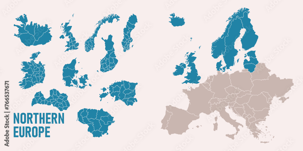 Northern Europe map. Iceland, Ireland, United Kingdom, Denmark, Norway ...