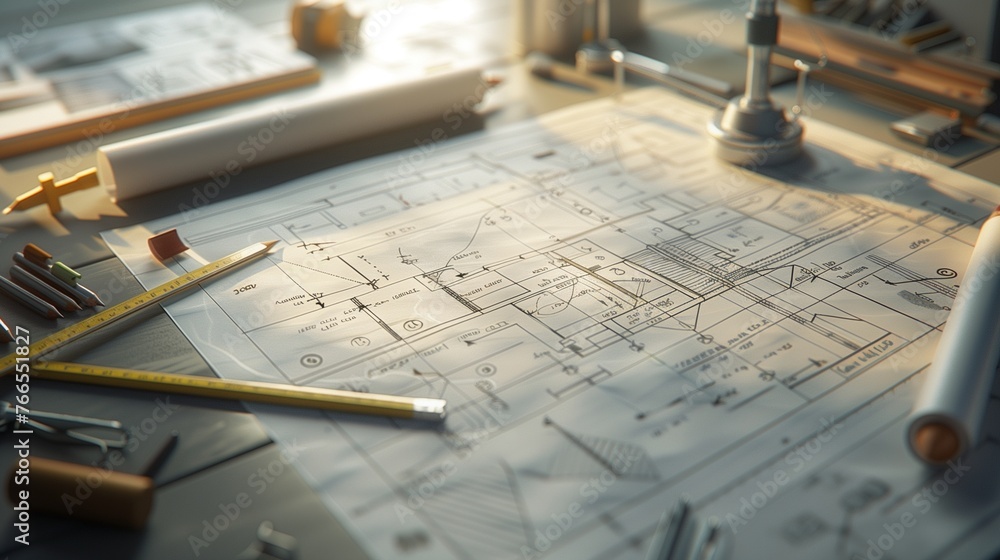 Engineering Elegance: Close-Up of an Architectural Master Plan Spread ...