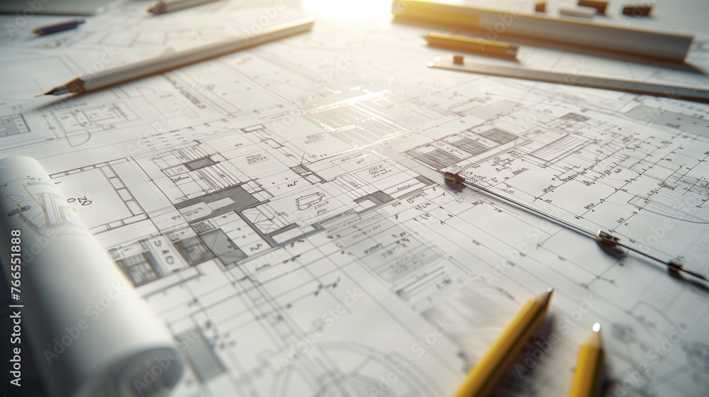 Engineering Elegance: Close-Up of an Architectural Master Plan Spread ...