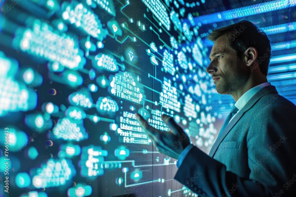 An image showing an IT consultant presenting a tag cloud about ...