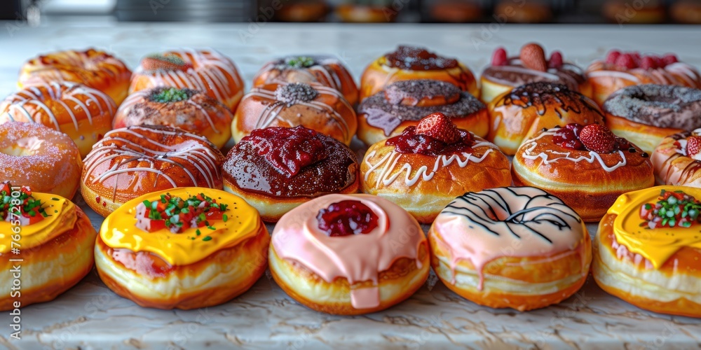 Showcasing a variety of donuts with a variety of flavors, glazes and ...