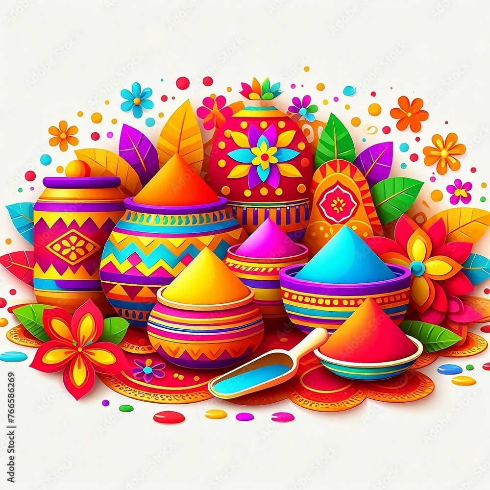 Happy Holi Festival of Colors Illustration of Colorful Gulal For Holi ...