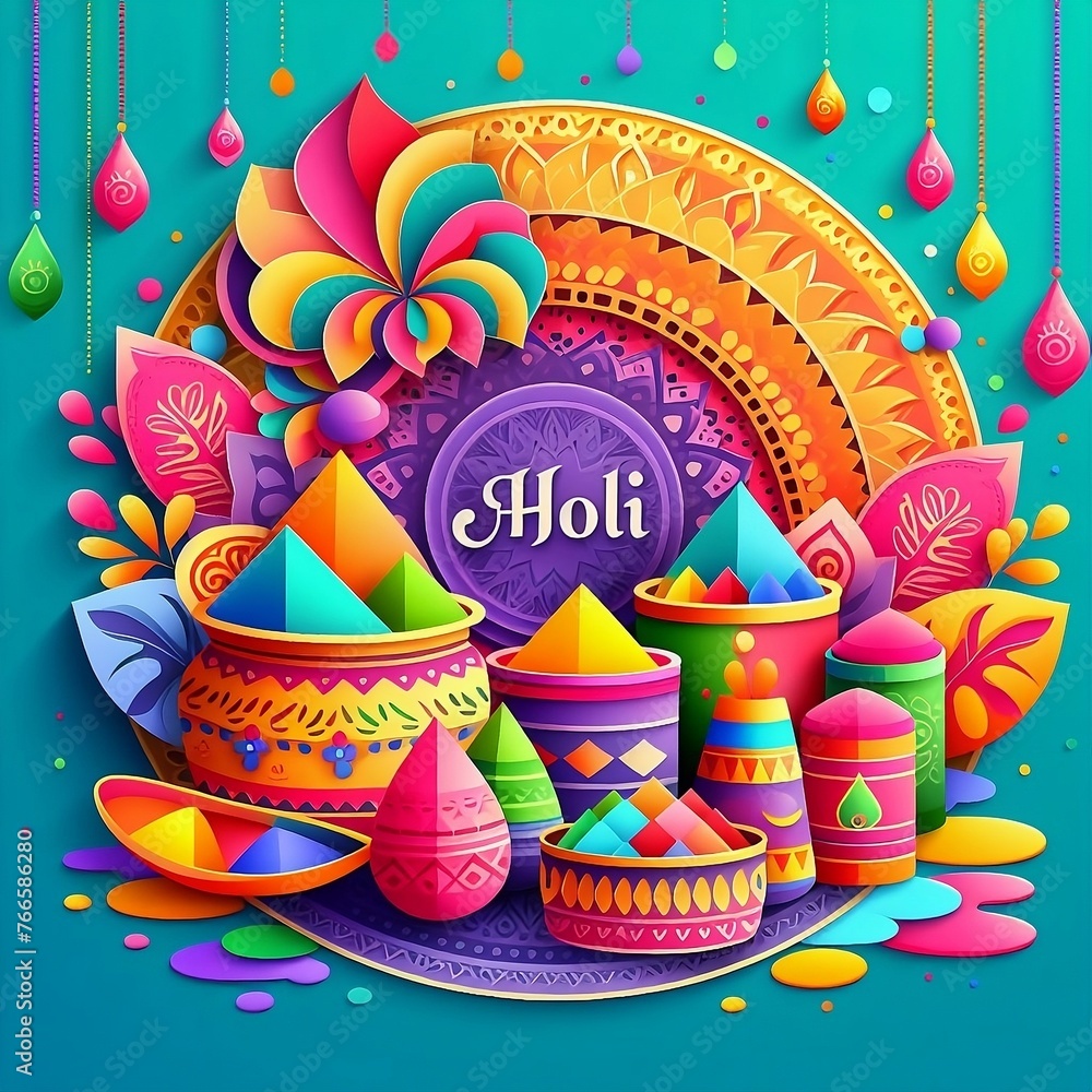 Happy Holi Festival of Colors Illustration of Colorful Gulal For Holi ...