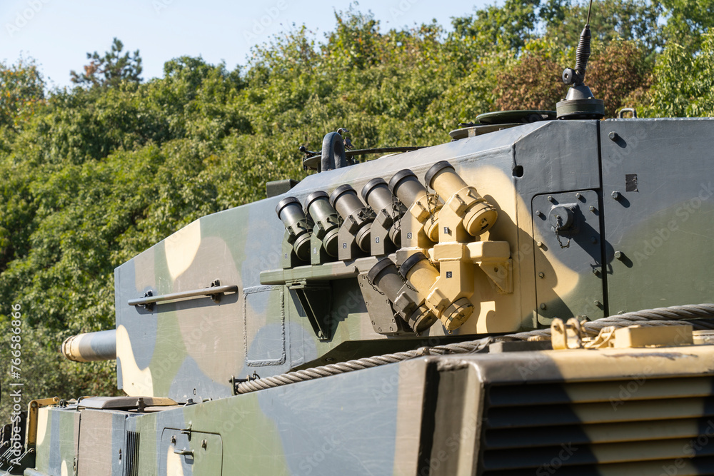 Modern German-made Leopard 2A4 tank camouflaged turret equipped with ...