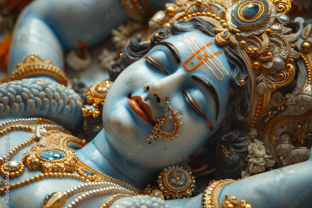 Majestic Vishnu, the preserver of the universe, reclines upon the ...
