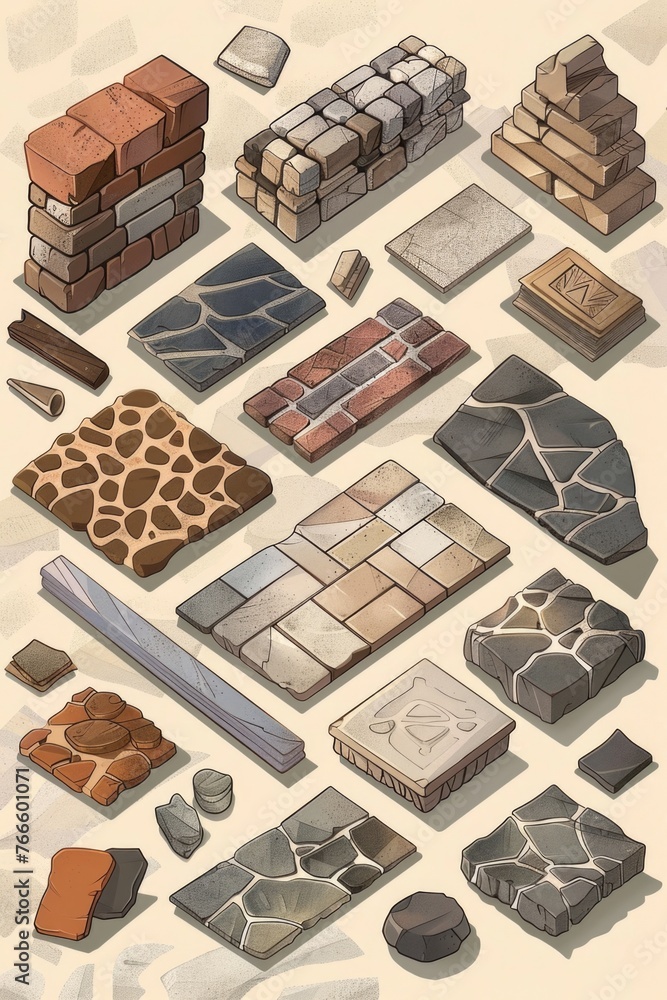 A collection of different types of bricks and stones. Suitable for ...