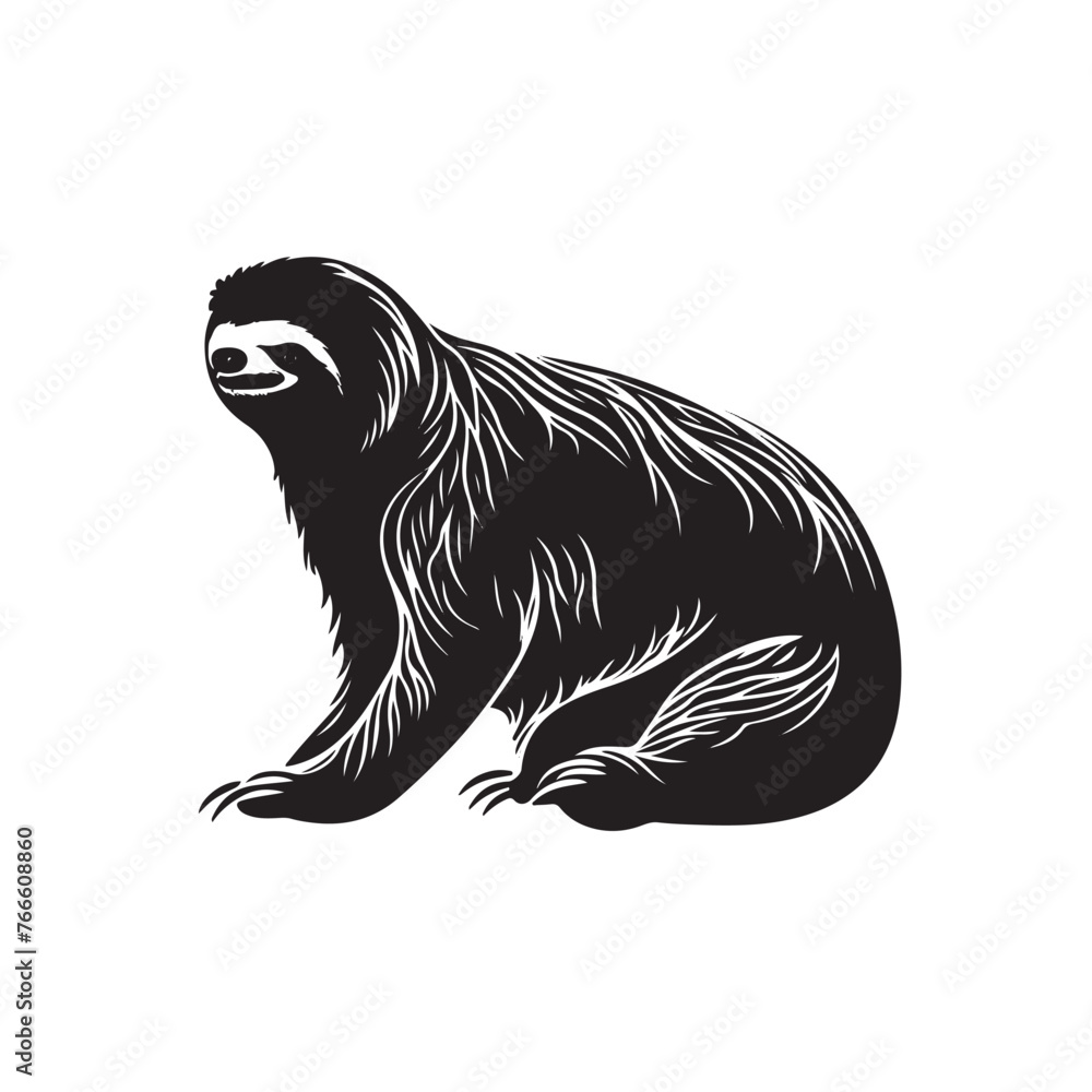 Vetor de black silhouette of a Sloth with thick outline side view ...