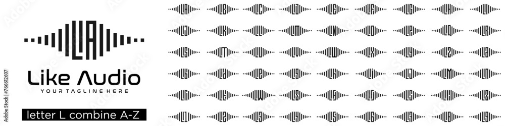 set of audio logo design combined letter L with A to Z and numbers from ...