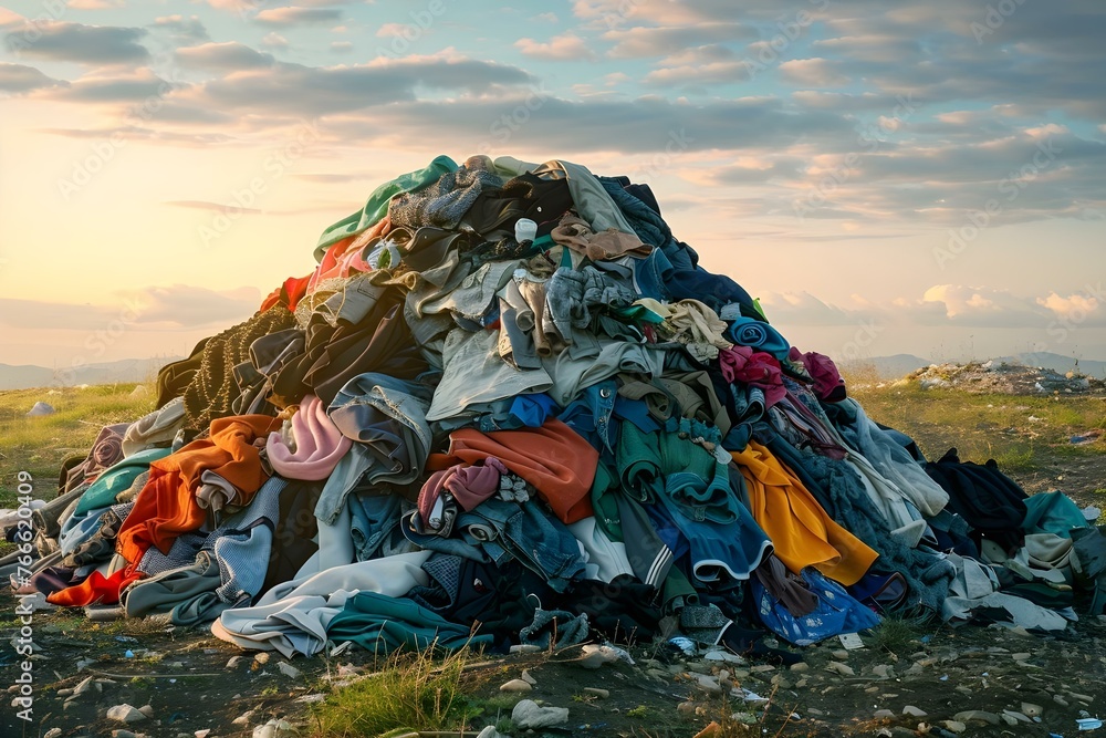 The Impact of Clothing Waste: A Pile of Discarded Clothes in a Landfill. Concept Sustainability ...