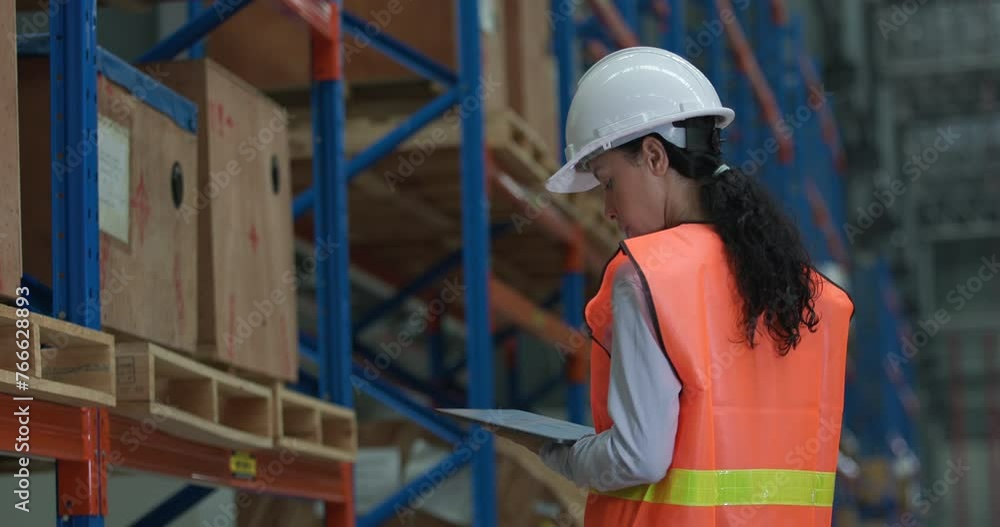 Vidéo Stock Female inventory staff wearing PPE are conducting a check ...