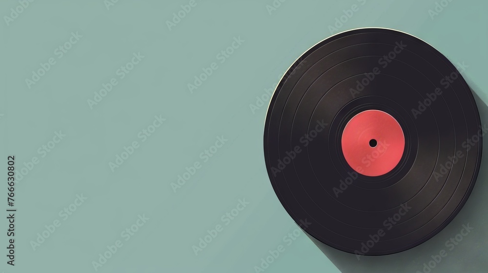 Minimalist vintage vinyl record isolated on a teal background. Classic ...