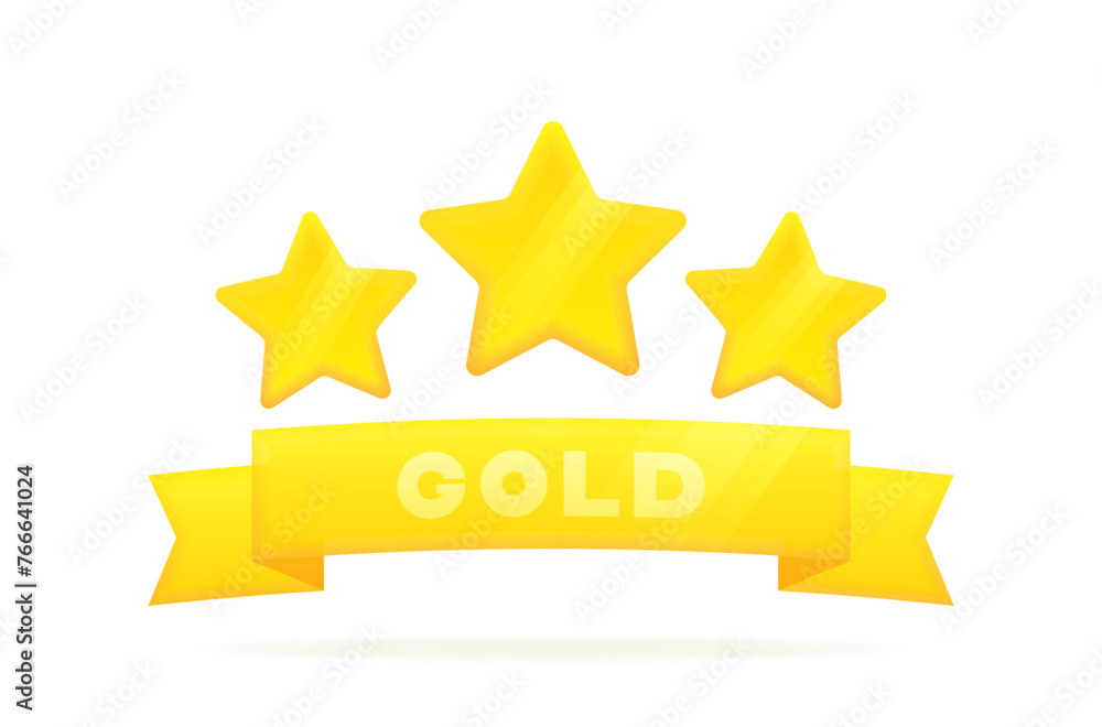 Gold star badge with ribbon in 3d style with glowing effect. Customer ...