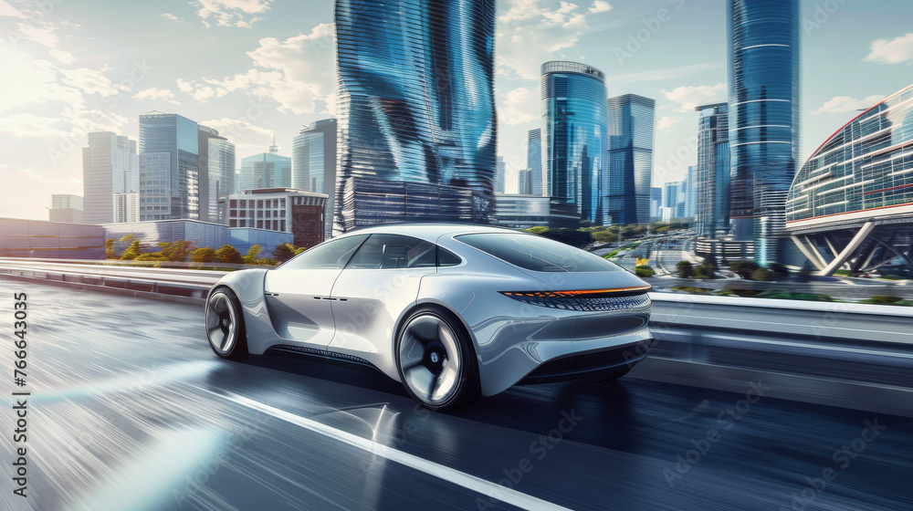 High-definition photograph of a level 5 autonomous vehicle navigating a ...