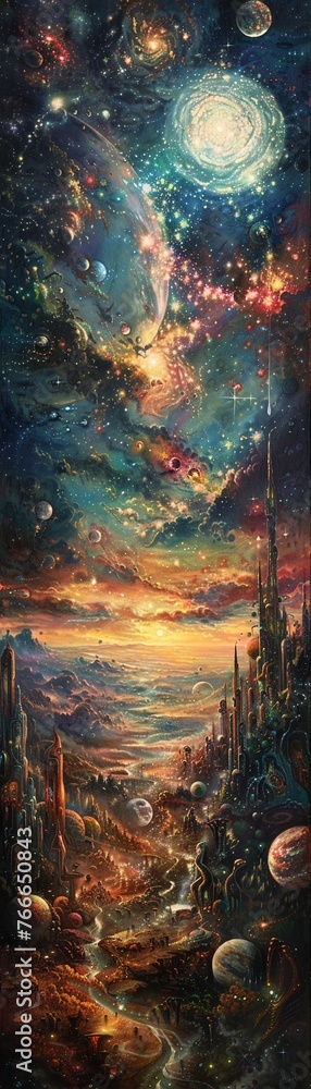 Design an imaginative scene capturing a tilted angle view of Earth and ...