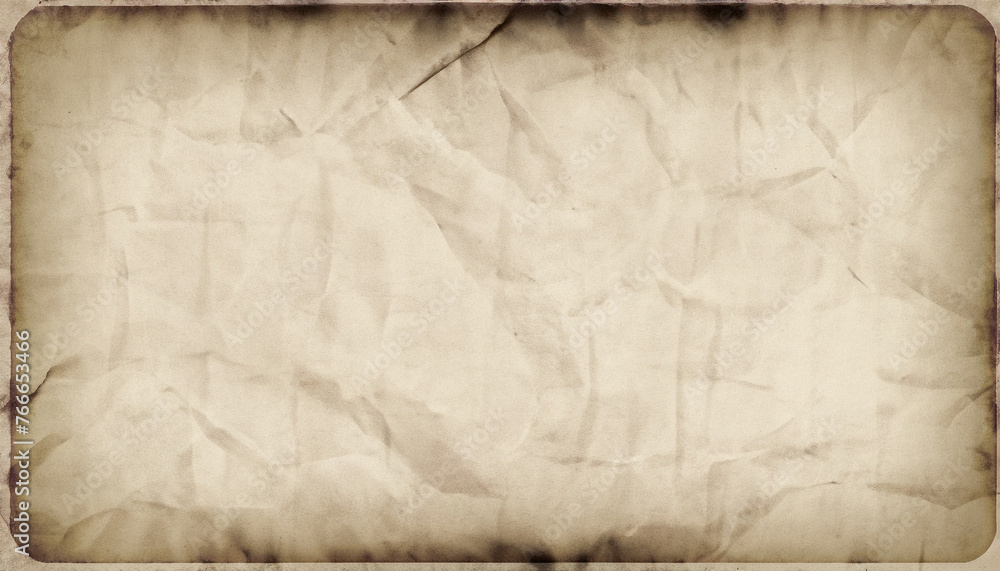 Grunge empty crumpled paper background frame with vignette border ...