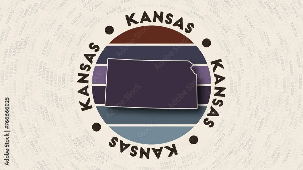 Kansas logo intro. Badge with the circular name and map of US state ...