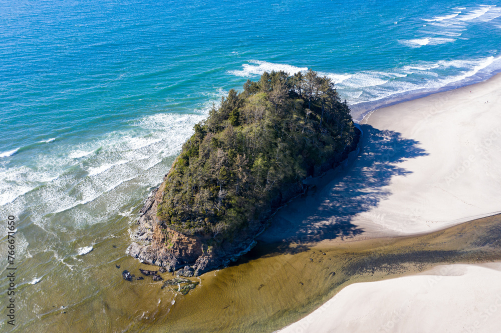 Aerial drone image of beautiful and empty beach of Neskowin, Oreogn ...
