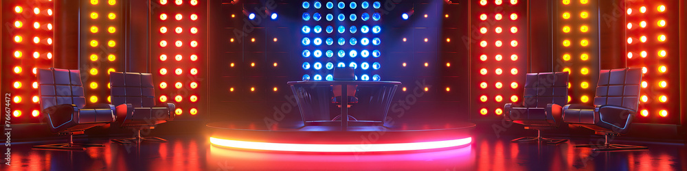 Empty Game Show Talk Show Set With Stage Lights, Chairs, and a Table ...