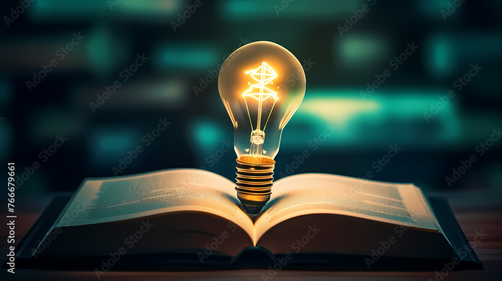 Light bulbs popping out of books as inspiration and innovative ideas ...
