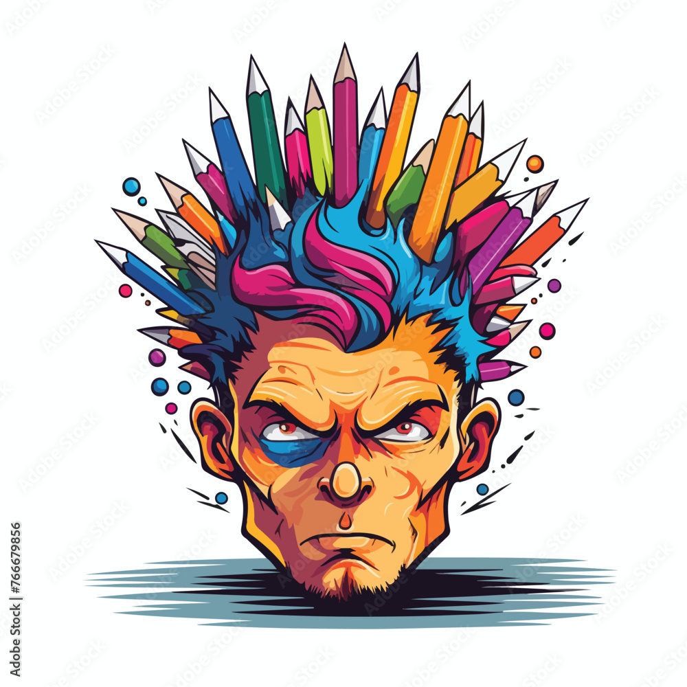 Punk head with color pencils. Art school vector sig Stock Vector ...