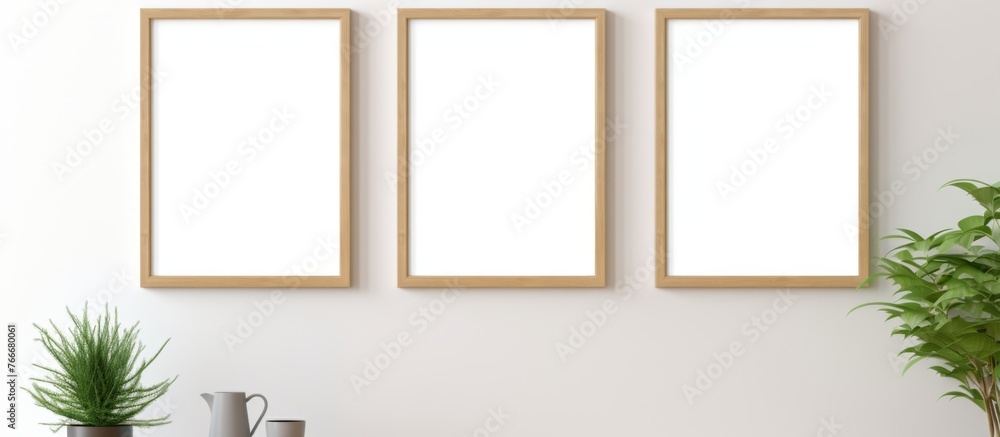 Three rectangular picture frames made of wood with tints and shades are ...