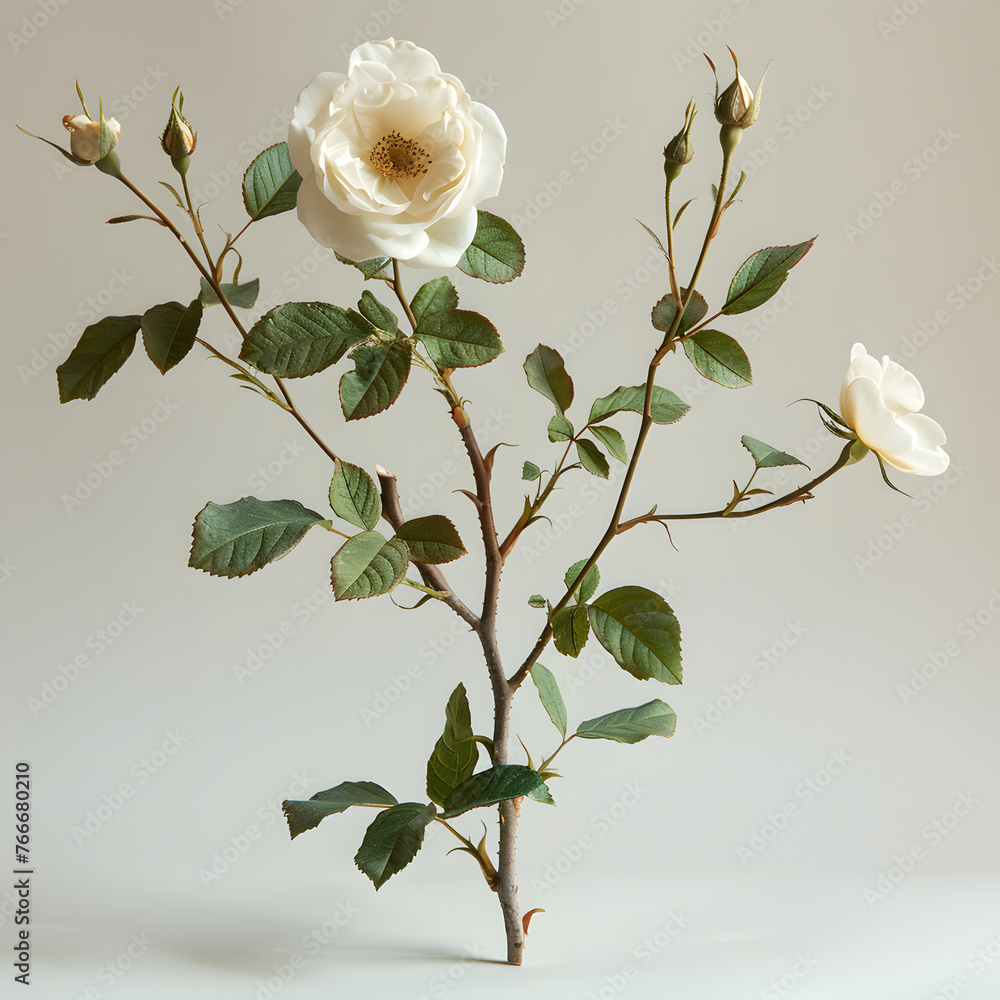 A white rose, part of the Rose family, is a flowering plant with ...