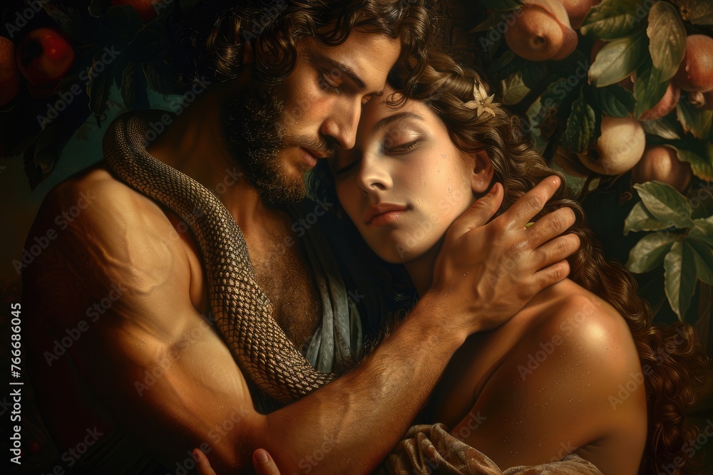 The fall of Adam and Eve, genesis narrative, delving into the biblical original sin, paradise ...