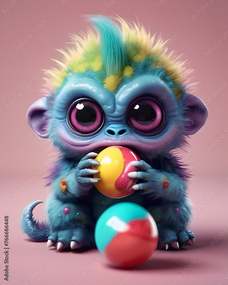Cute little monster eating gum, for characters design, for 3d design ...