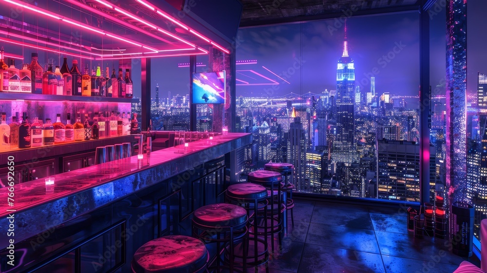 Neon Cyberpunk Rooftop Bars Cinematic captures of neon-lit cyberpunk ...