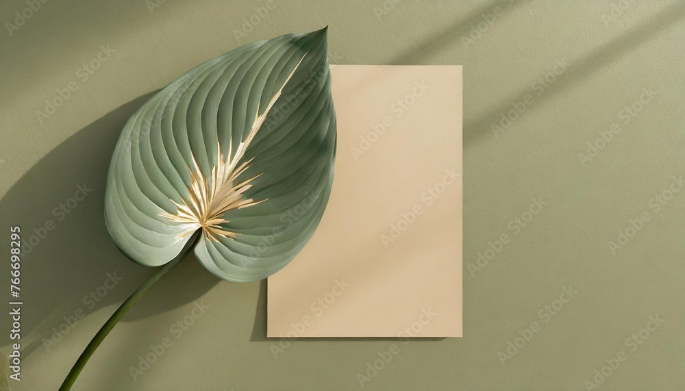 minimal nature background for summer concept beige paper and hosta leaf ...