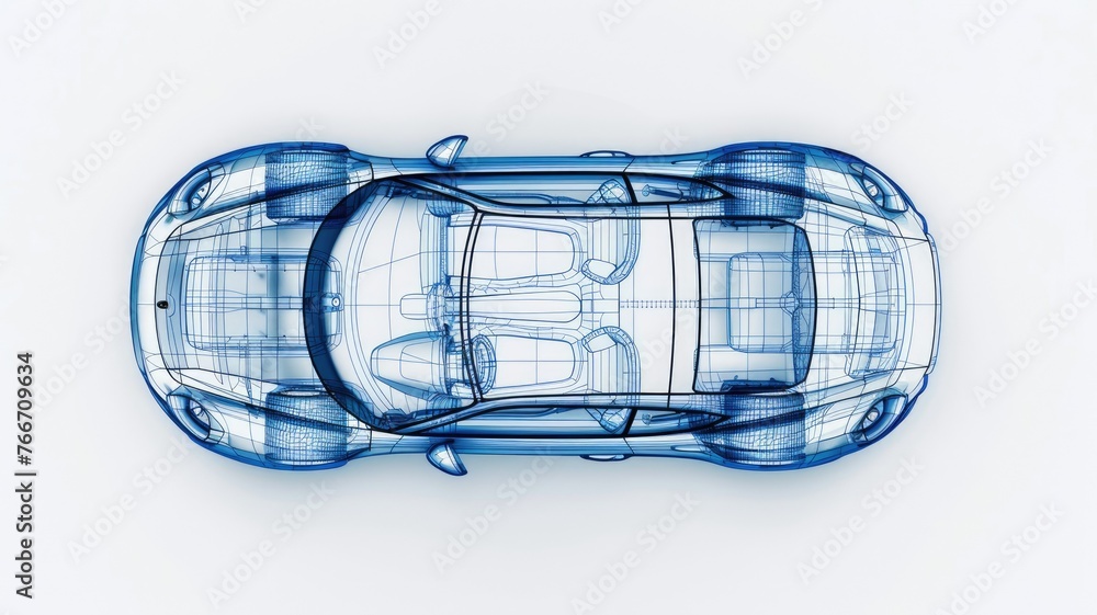 Blue wireframe render of modern car design - Detailed blue wireframe ...