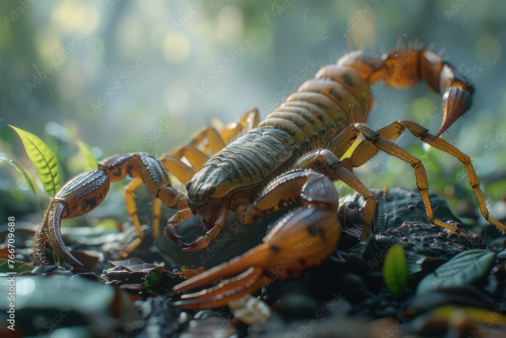 Scorpion in natural habitat with warm light - Realistic rendering of a ...