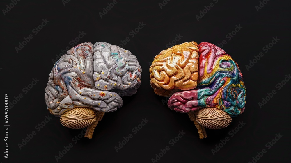 Colorful textured human brain models - Two human brain models with ...