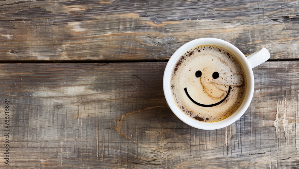 Hot chocolate, a happy hot chocolate, coffee, expresso in a white cup ...