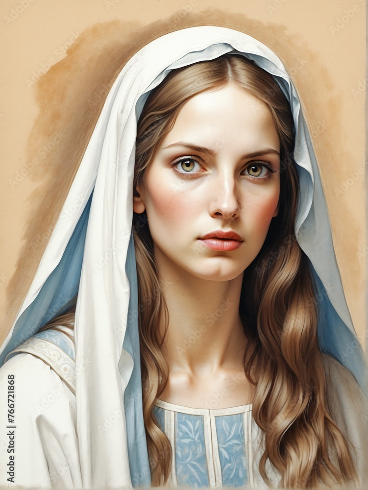 Portrait painting of Saint Mary Magdalene illustration art plain white ...
