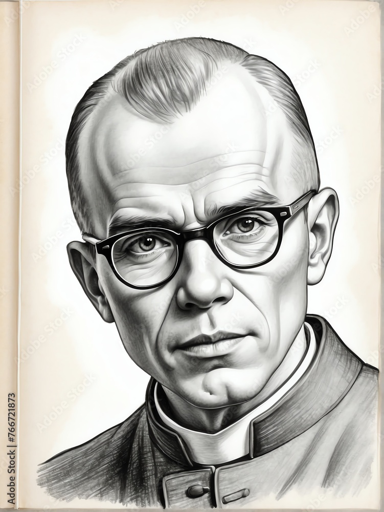 Portrait painting of Saint Maximilian kolbe illustration art plain white background from ...