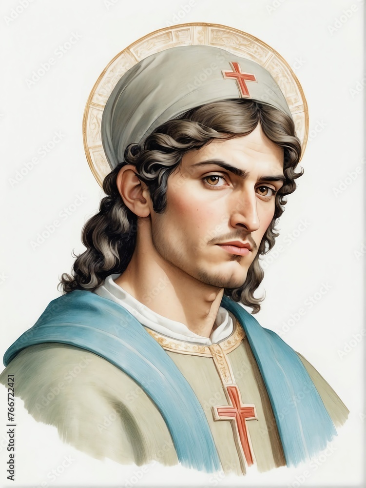 Portrait painting of Saint Cosmas illustration art plain white ...