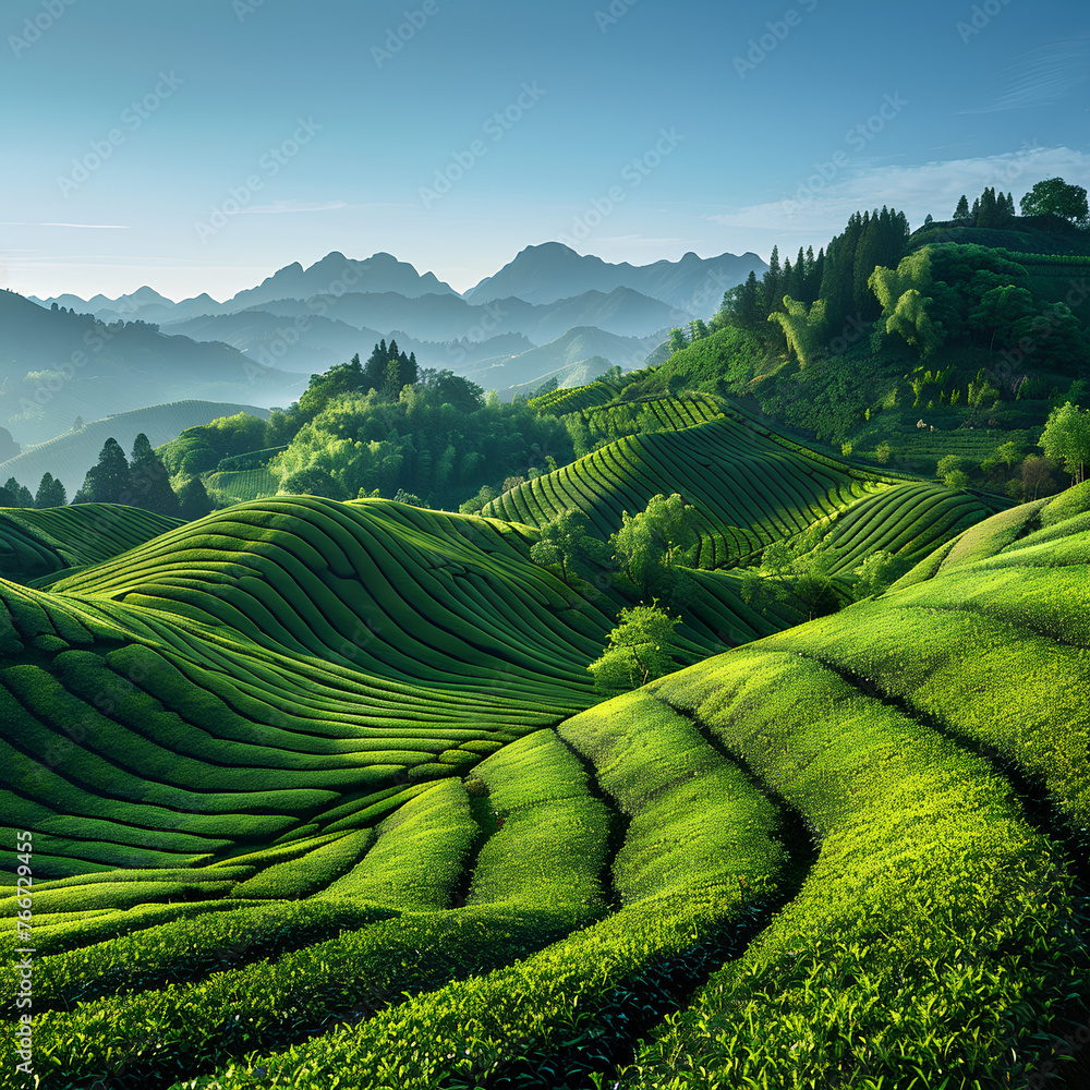 Tea garden farmers or worker wearing dresser work picking green tea ...