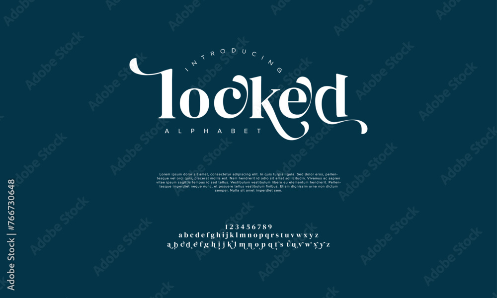 Locked premium luxury elegant alphabet letters and numbers. Vintage ...
