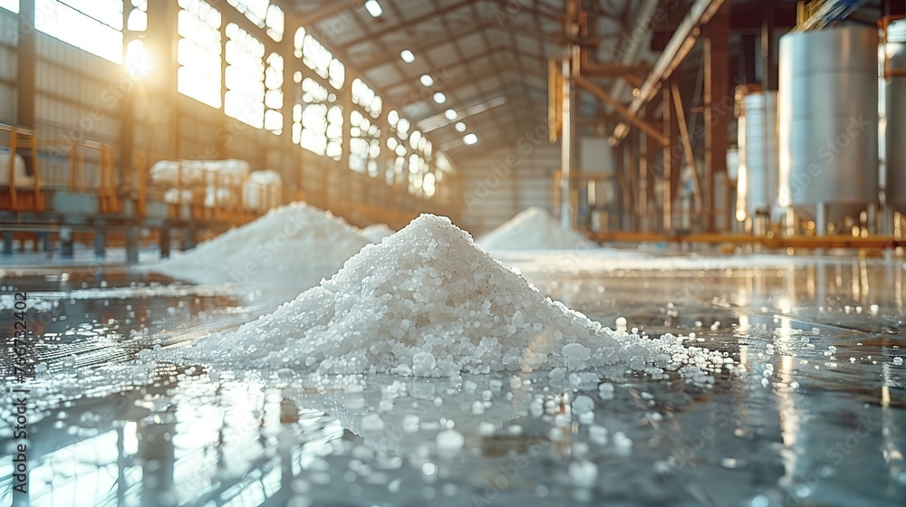 Sea salt farm. Pile of white salt. Raw material of salt industrial ...
