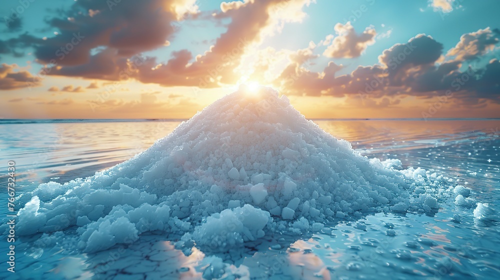 Sea salt farm. Pile of white salt. Raw material of salt industrial ...