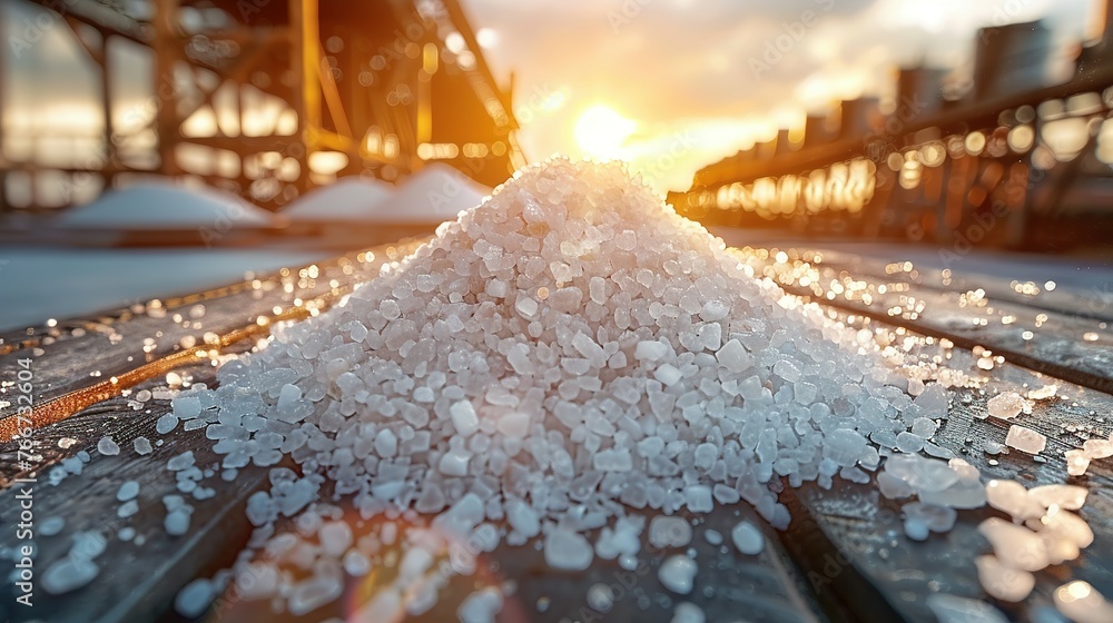 Sea salt farm. Pile of white salt. Raw material of salt industrial ...