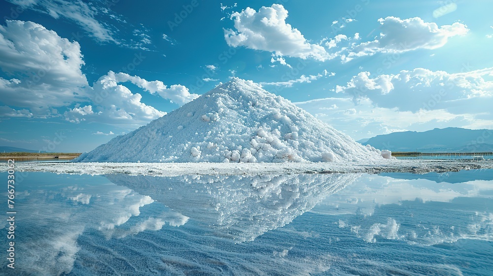 Sea salt farm. Pile of white salt. Raw material of salt industrial ...